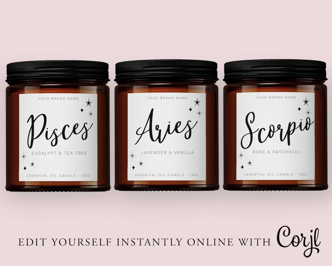 12 X STAR SIGN Editable Candle Label, Zodiac Labels, Zodiac Sign Candle ...