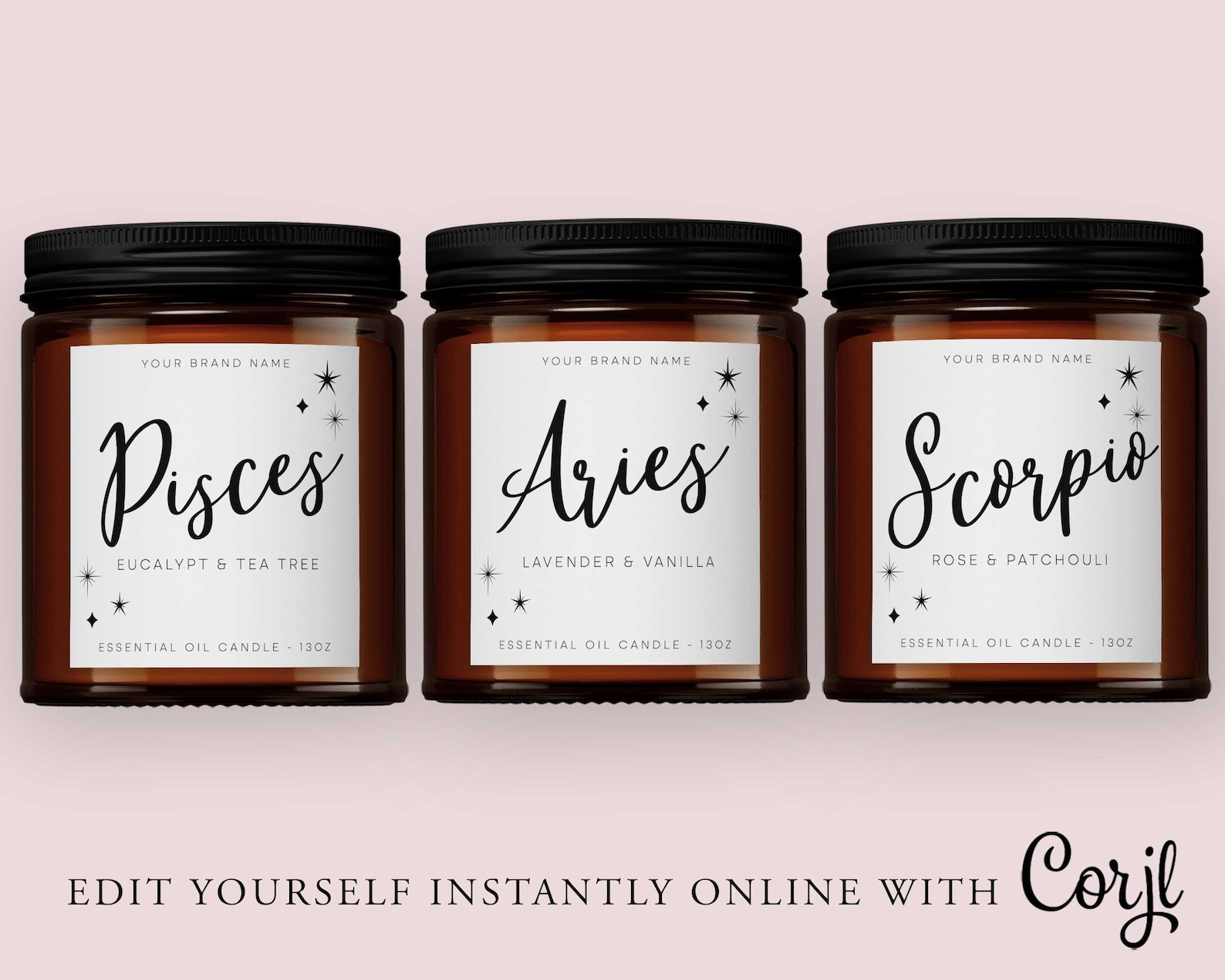 12 X STAR SIGN Editable Candle Label, Zodiac Labels, Zodiac Sign Candle ...