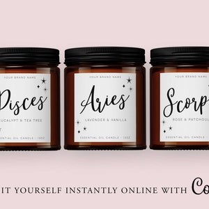 12 X STAR SIGN Editable Candle Label, Zodiac Labels, Zodiac Sign Candle ...