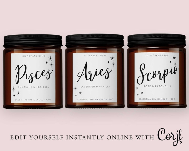 12 X STAR SIGN Editable Candle Label, Zodiac Labels, Zodiac Sign Candle ...