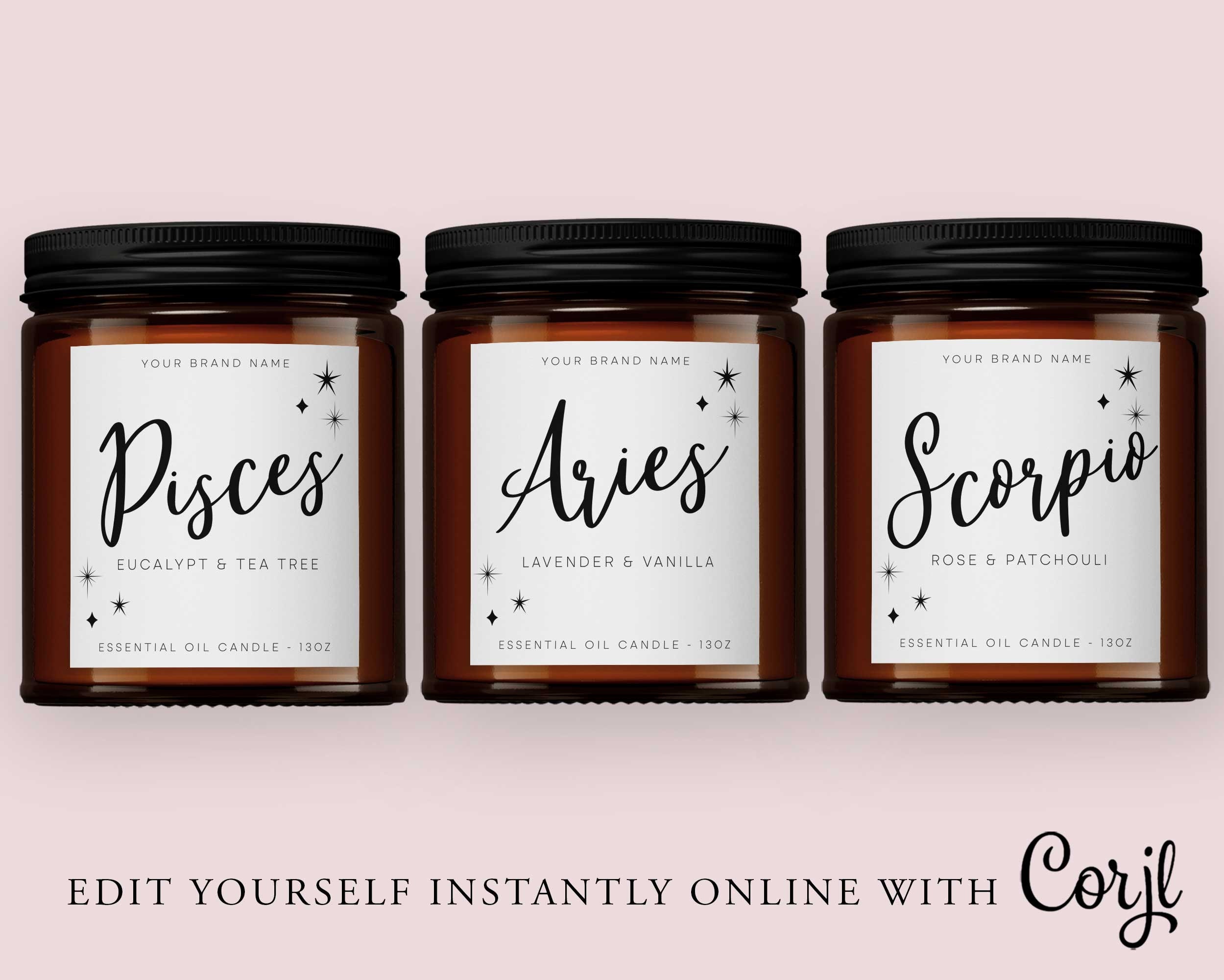 12 X STAR SIGN Editable Candle Label, Zodiac Labels, Zodiac Sign Candle ...