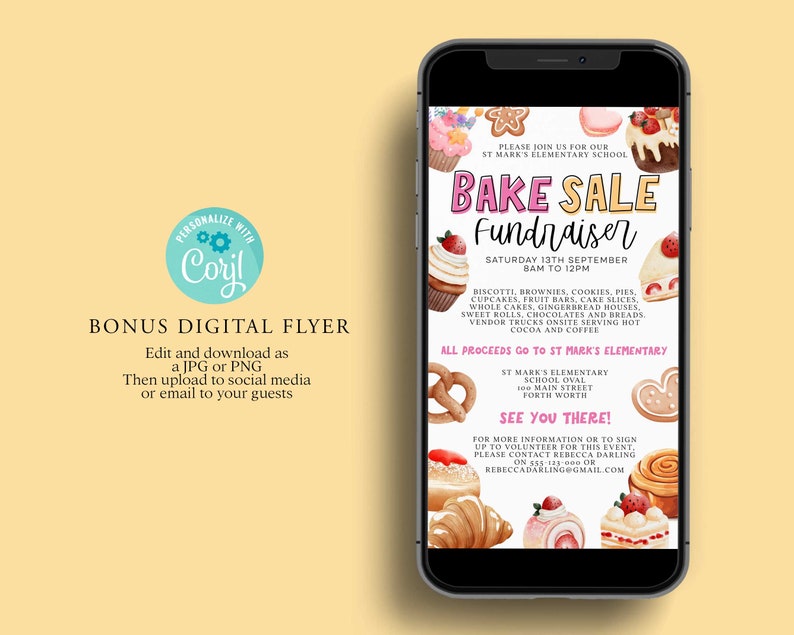 BAKE SALE Social Fundraiser Editable Template, Flyer, Printable PTA ...