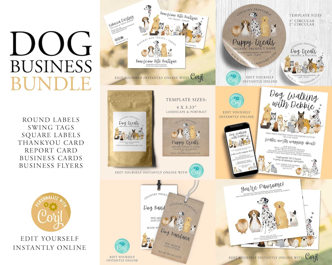 DOG Business Template Bundle, Flyers, Rounds, Product Labels, Thankyou ...