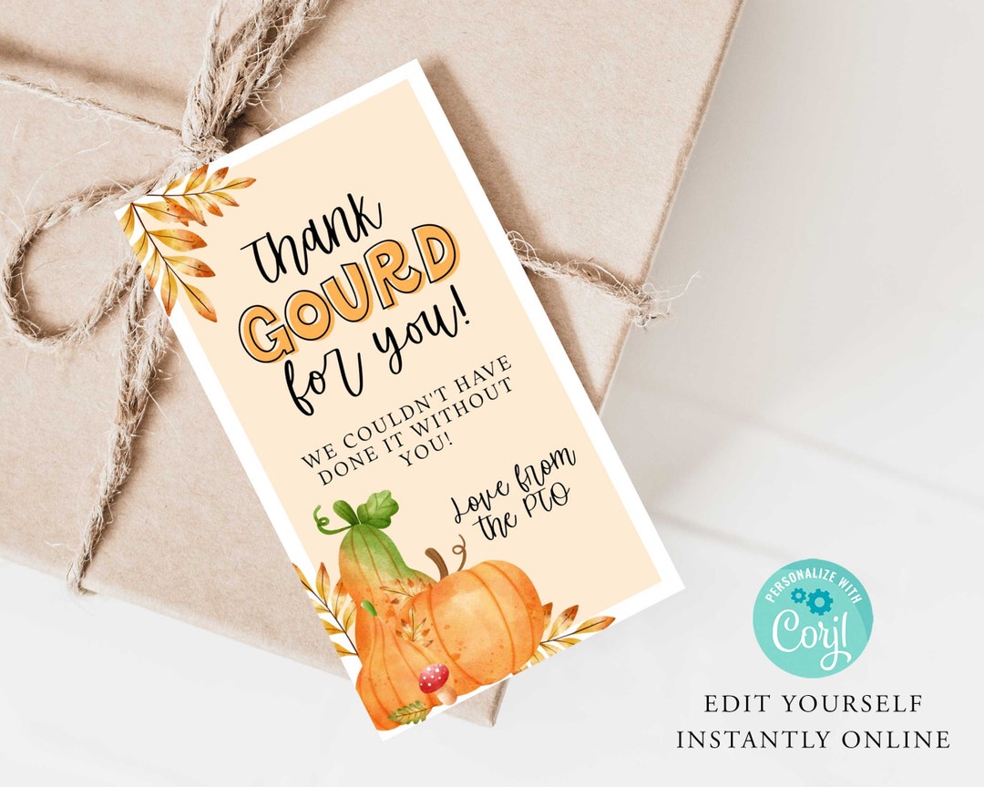 FALL Appreciation Gift Tag, Teacher, Friends, Thanksgiving Pumpkin ...