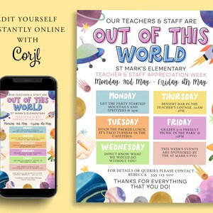 Space TEACHER APPRECIATION Editable Flyer Template, Staff Invite ...