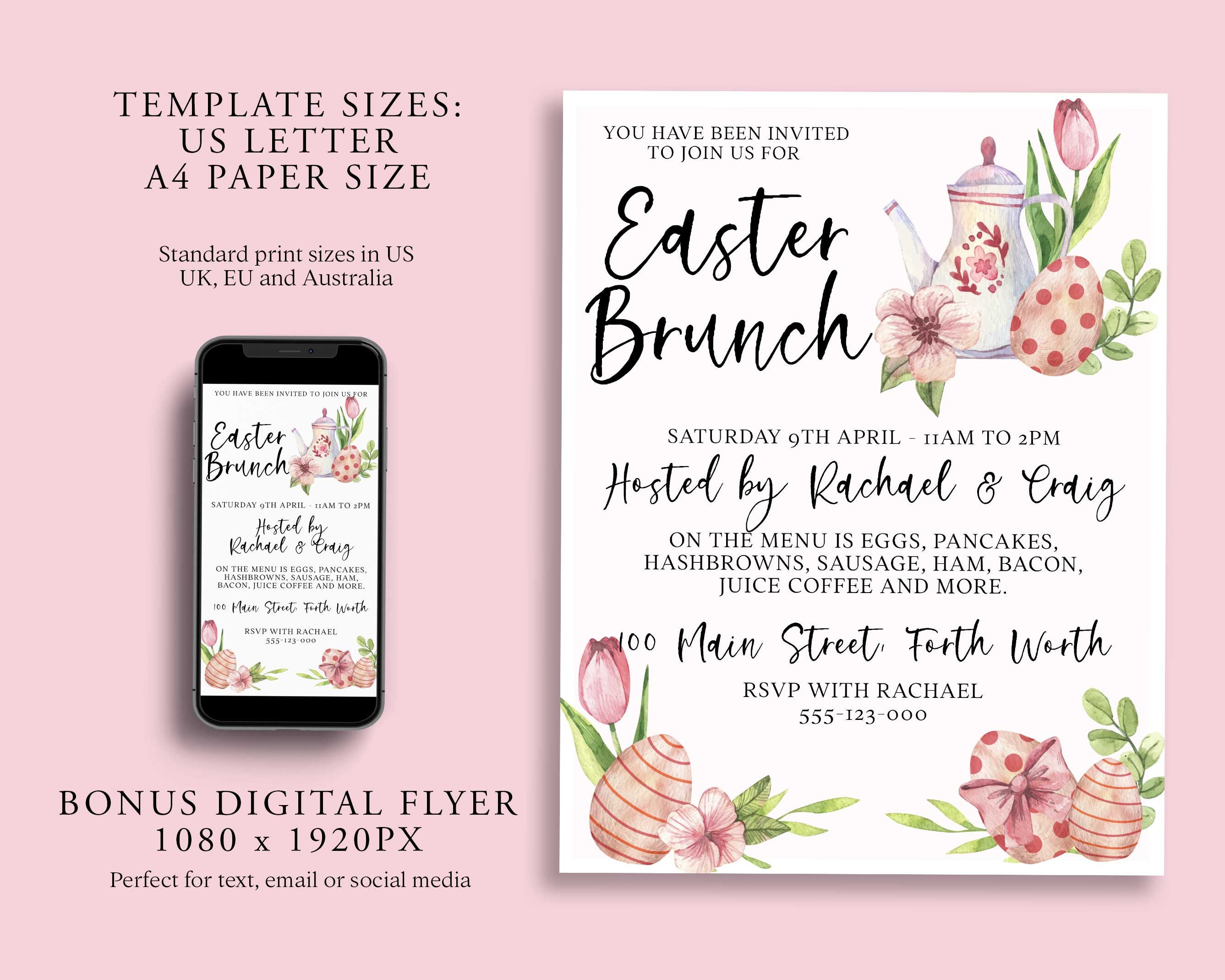 Editable EASTER BRUNCH Flyer Template, SPRING Flyer, Diy Flyer, Custom ...