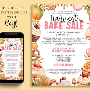 FALL Bake Sale Social Fundraiser Editable Template, Printable Flyer PTA ...