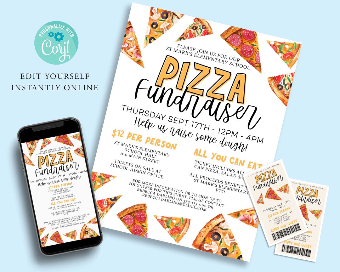 PIZZA Fundraiser Editable Flyer Template, Teacher Appreciation, PTO ...