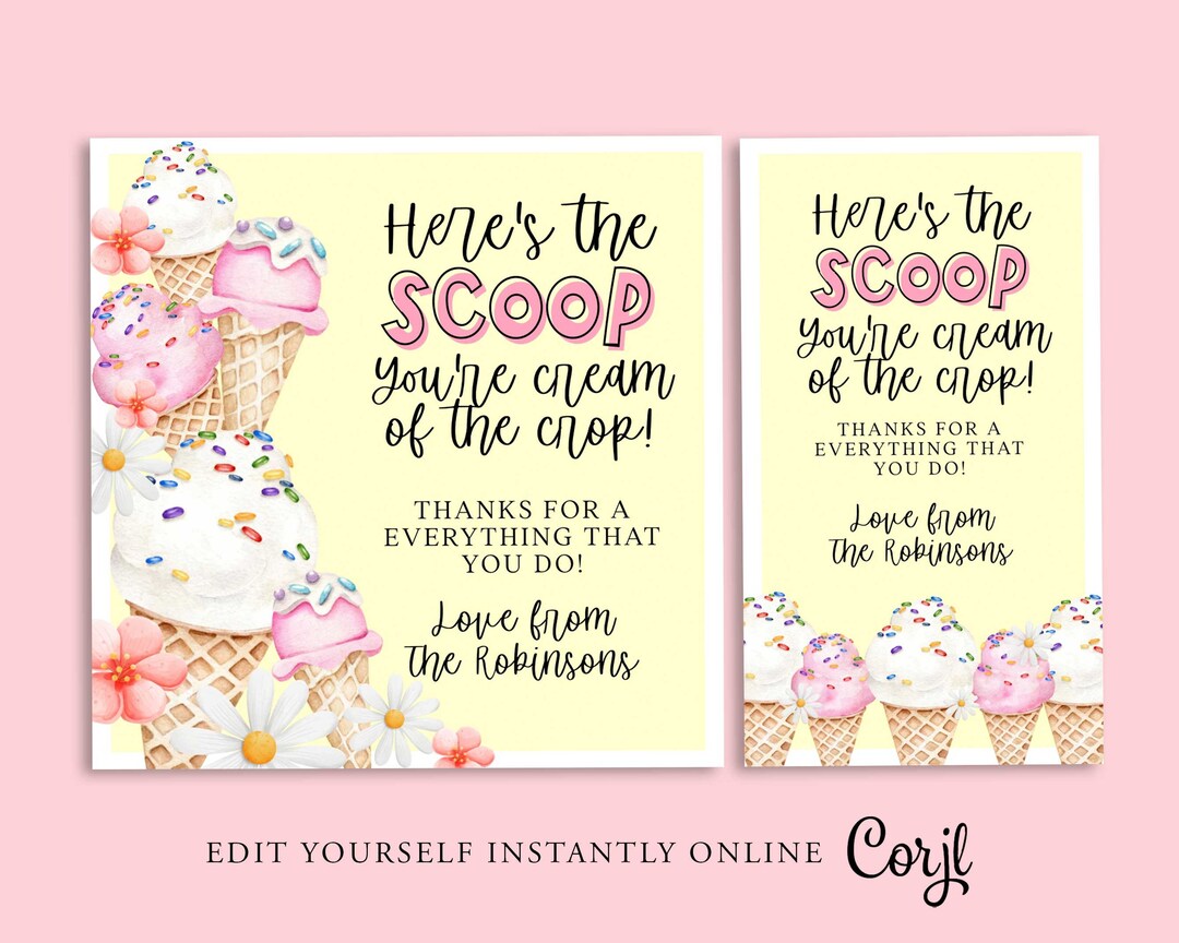 ICECREAM Appreciation Gift Tag, Teacher, Friends, Mothers Day ...