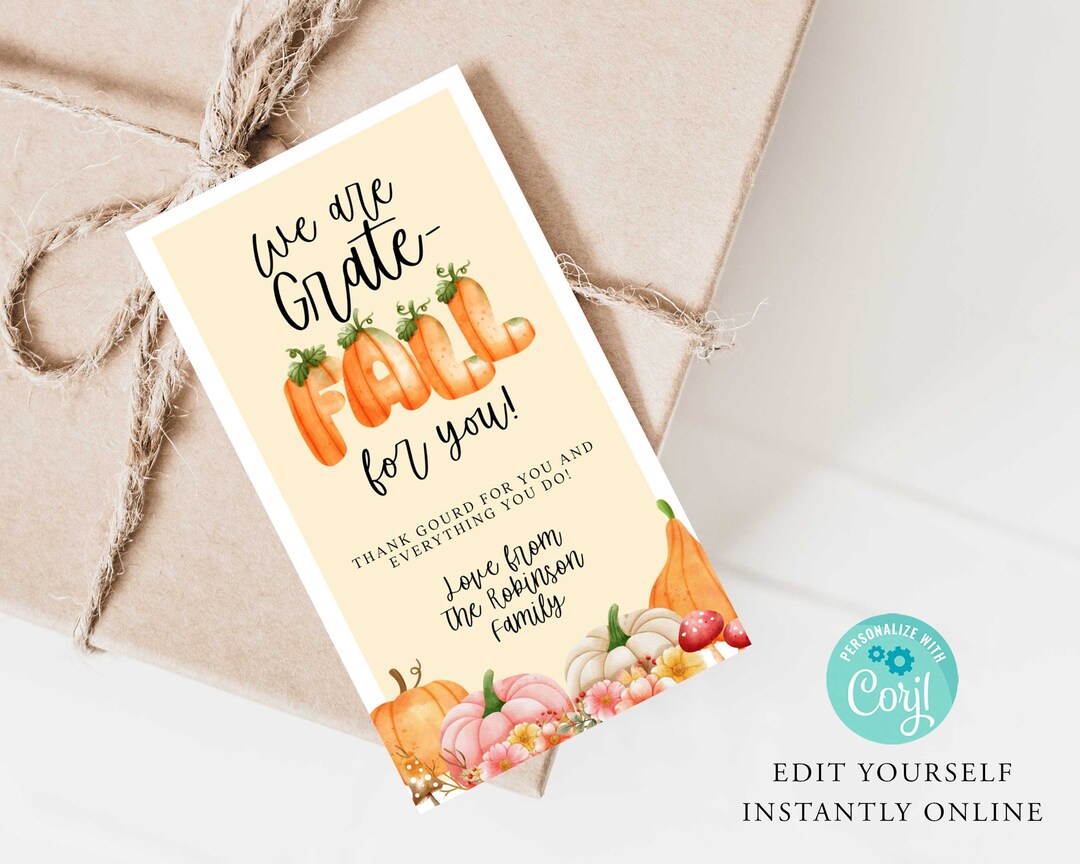 FALL Appreciation Gift Tag, Teacher, Friends, Thanksgiving Pumpkin ...