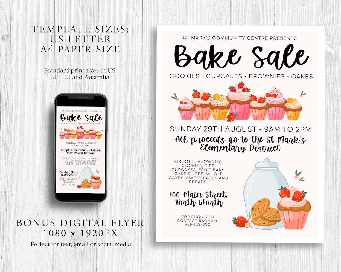 Editable BAKE SALE Flyer Template, DIY Market Sale, Community Fair ...