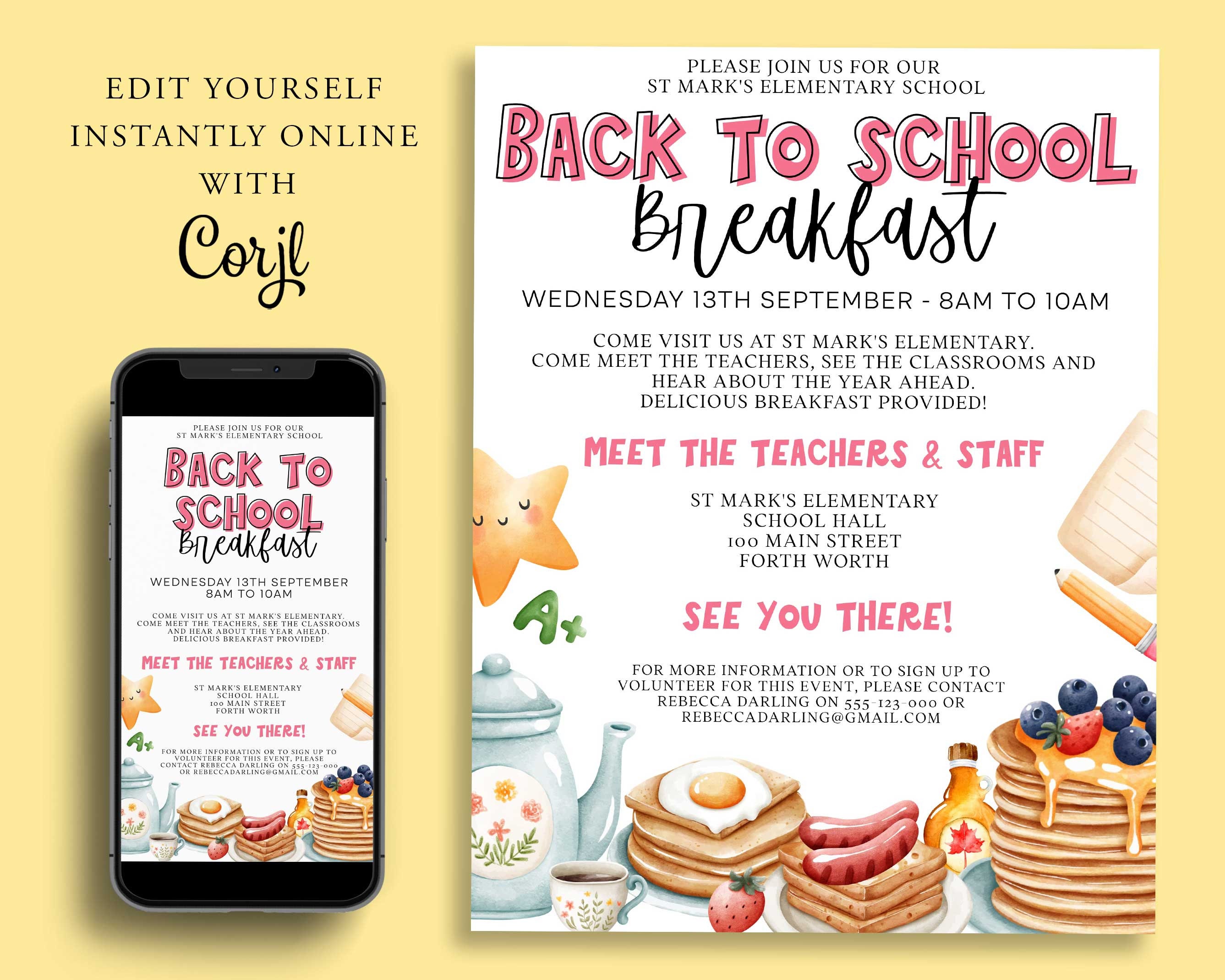 BACK to School Breakfast Flyer, Printable PTA Flyer, School Breakfast ...