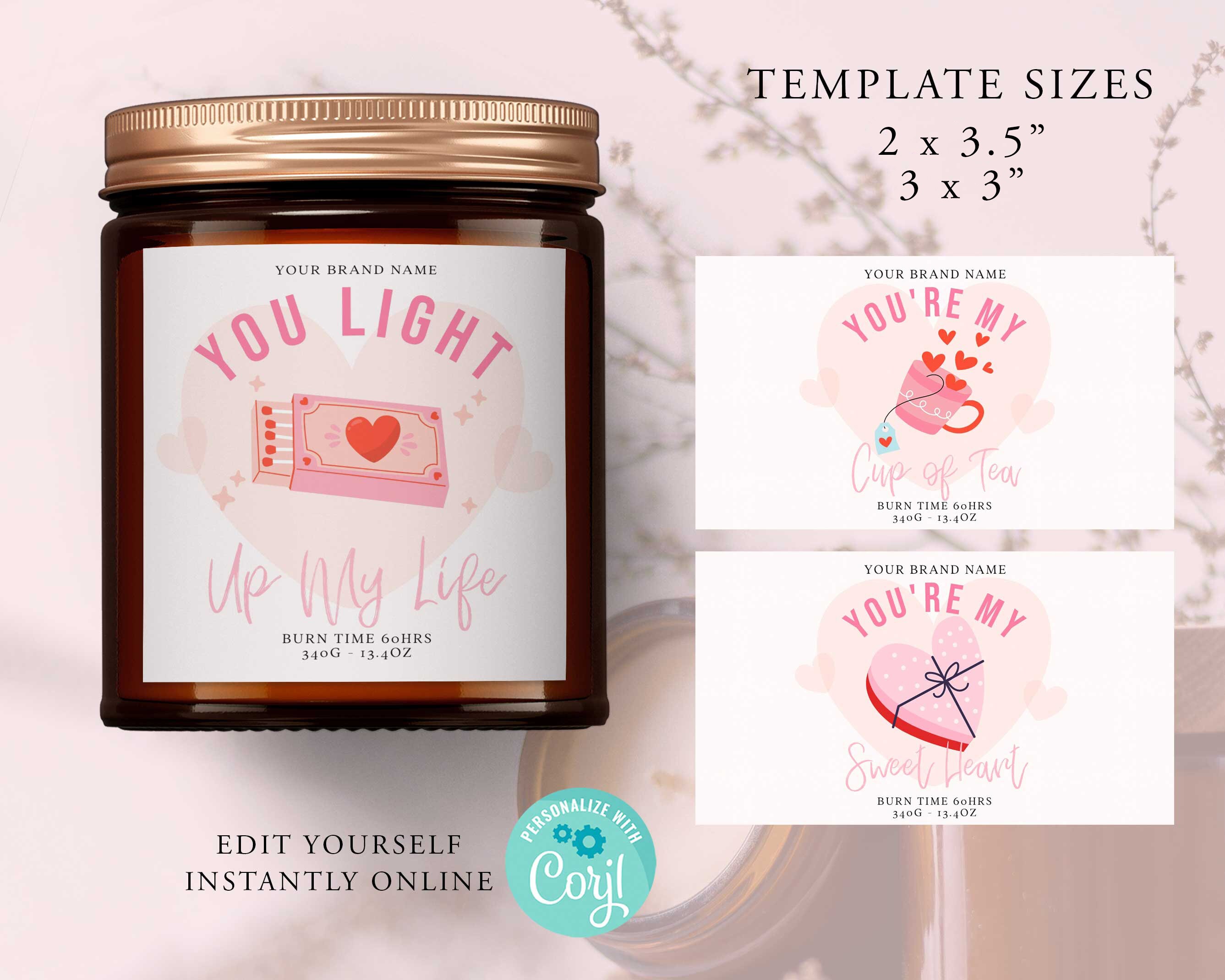LOVE Editable Candle Label, WEDDING Candle Label Design, Custom Product ...