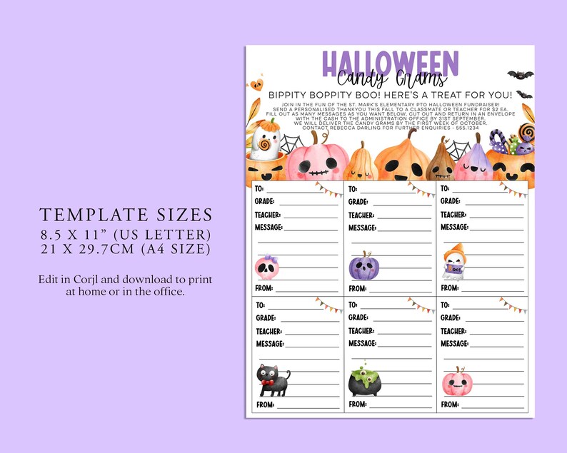 Halloween Candy Gram Editable Template, Boo Grams, School Fundraiser ...