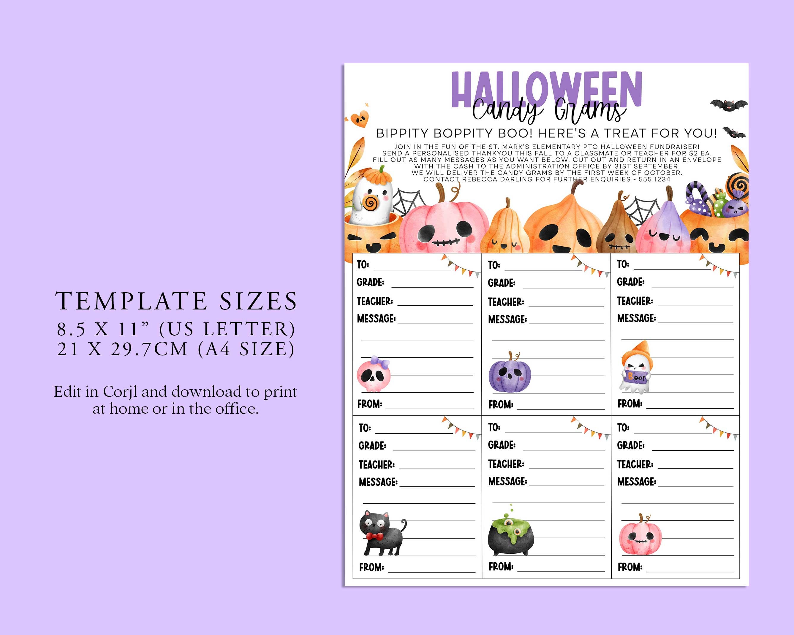 Halloween Candy Gram Editable Template, Boo Grams, School Fundraiser ...