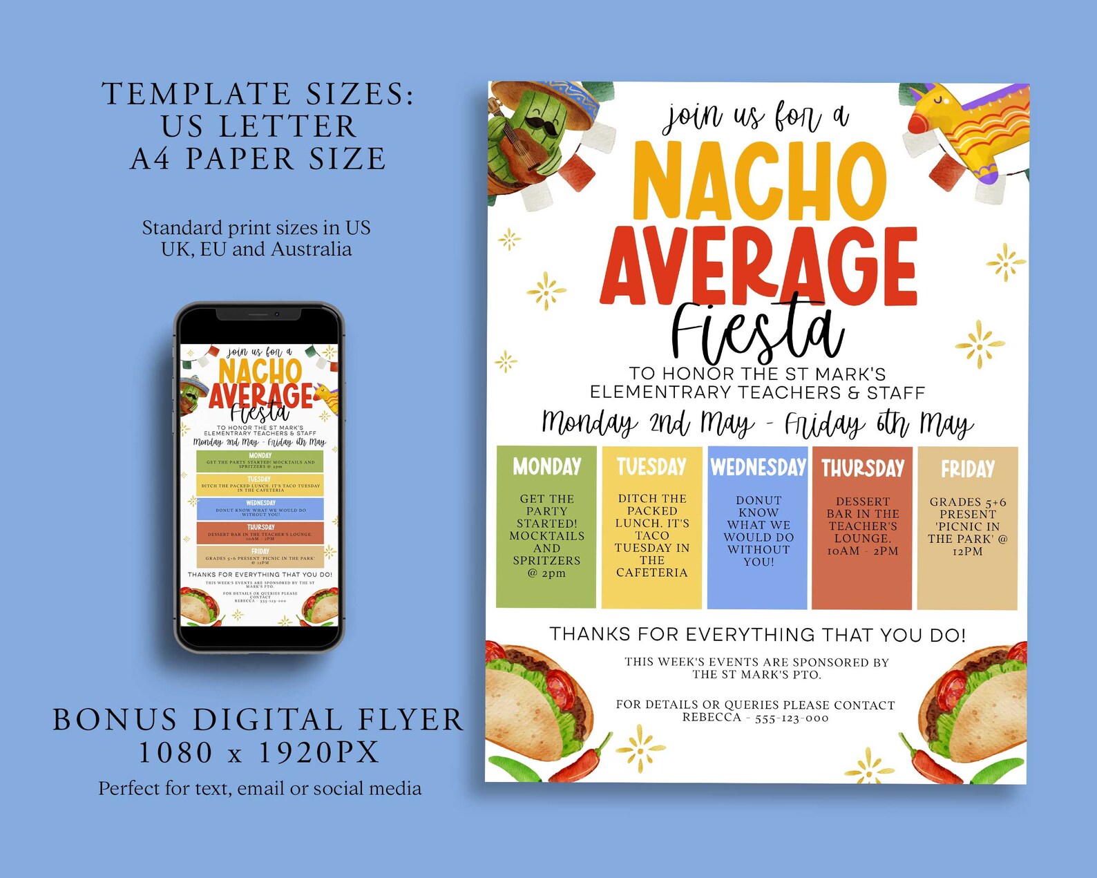 Fiesta TEACHER APPRECIATION Editable Flyer Template, Staff Invite ...