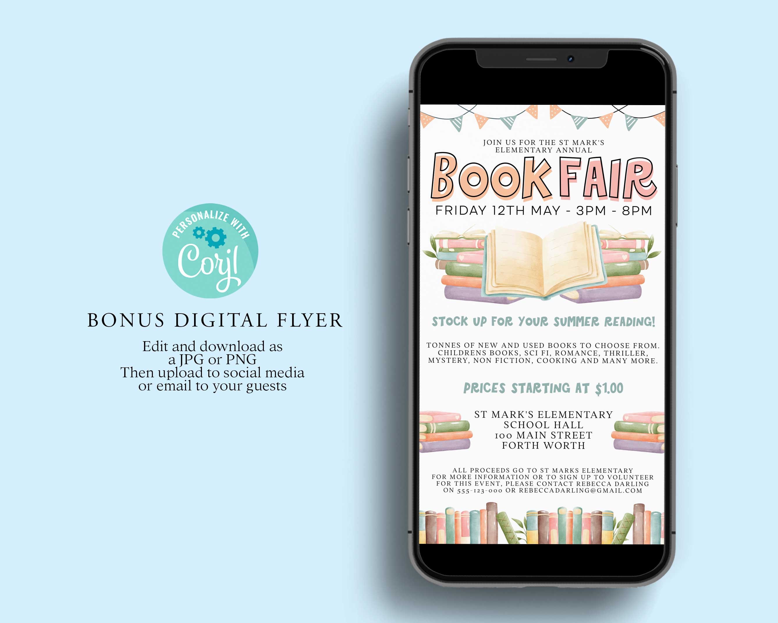 BOOK FAIR Fundraiser Editable Flyer Template, PTO, School Community or ...