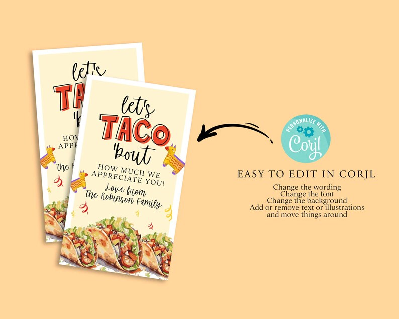 Let's TACO 'bout Appreciation Gift Tag, Teacher, Friends, Mothers Day ...