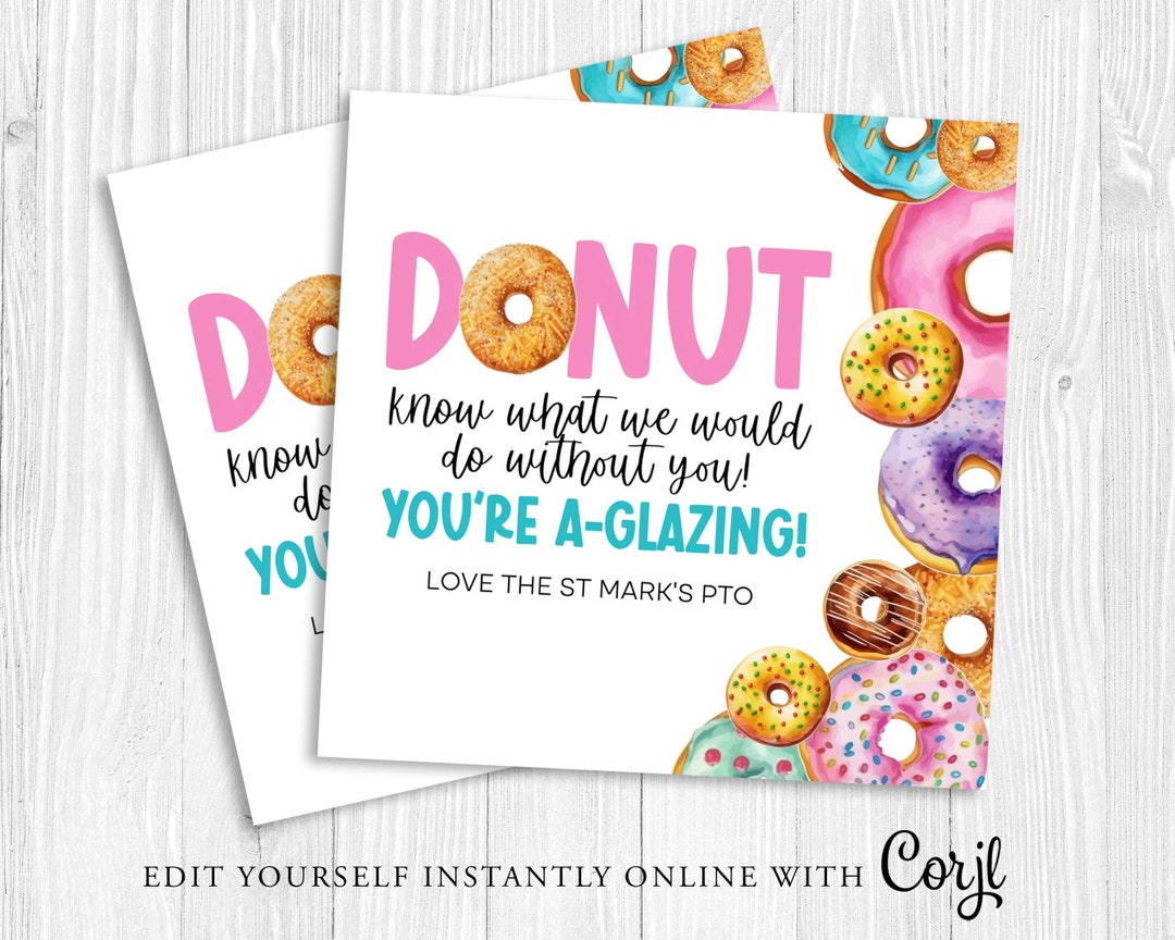 DONUT Appreciation Gift Tag, Teacher, Friends, Mothers Day, Valentine ...