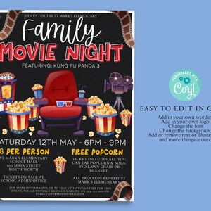 MOVIE NIGHT Fundraiser Editable Flyer Template, School Movie Night, PTO ...