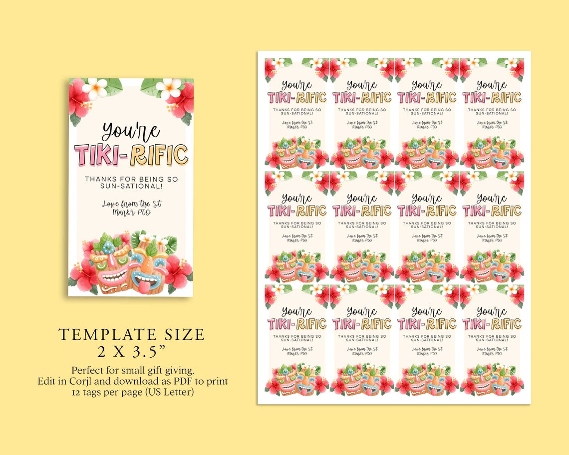 TIKI Appreciation Gift Tag, Teacher, Nurse, Volunteers, Friends, Summer ...