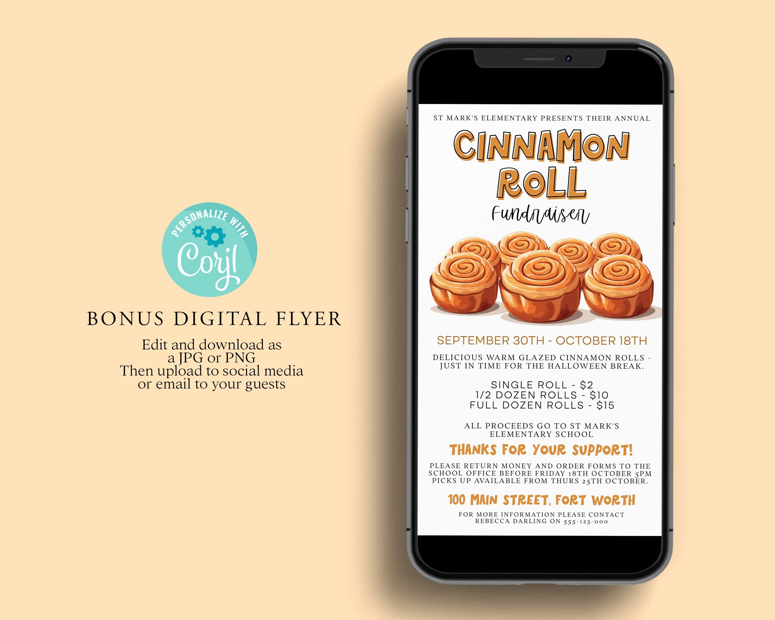 CINNAMON Roll Fundraiser Editable Flyer Template, School Church Charity ...