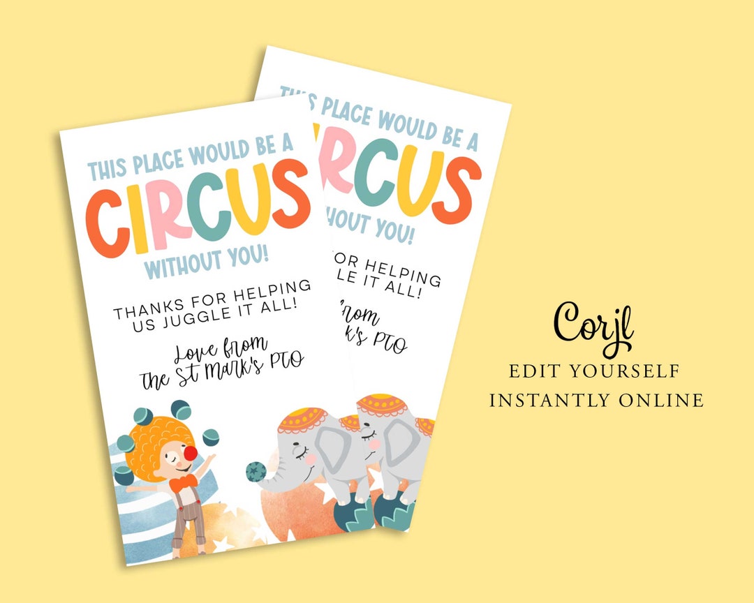 CIRCUS Appreciation Gift Tag, Teacher, Nurse, Volunteers, Friends ...