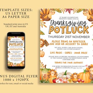 THANKSGIVING Potluck Printable PTA Flyer, School Teacher Appreciation ...