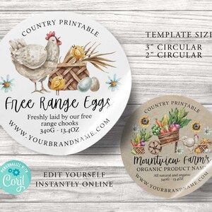 FARM Round Editable Product Sticker, FREE Range Egg Product Label, 3" 2 ...