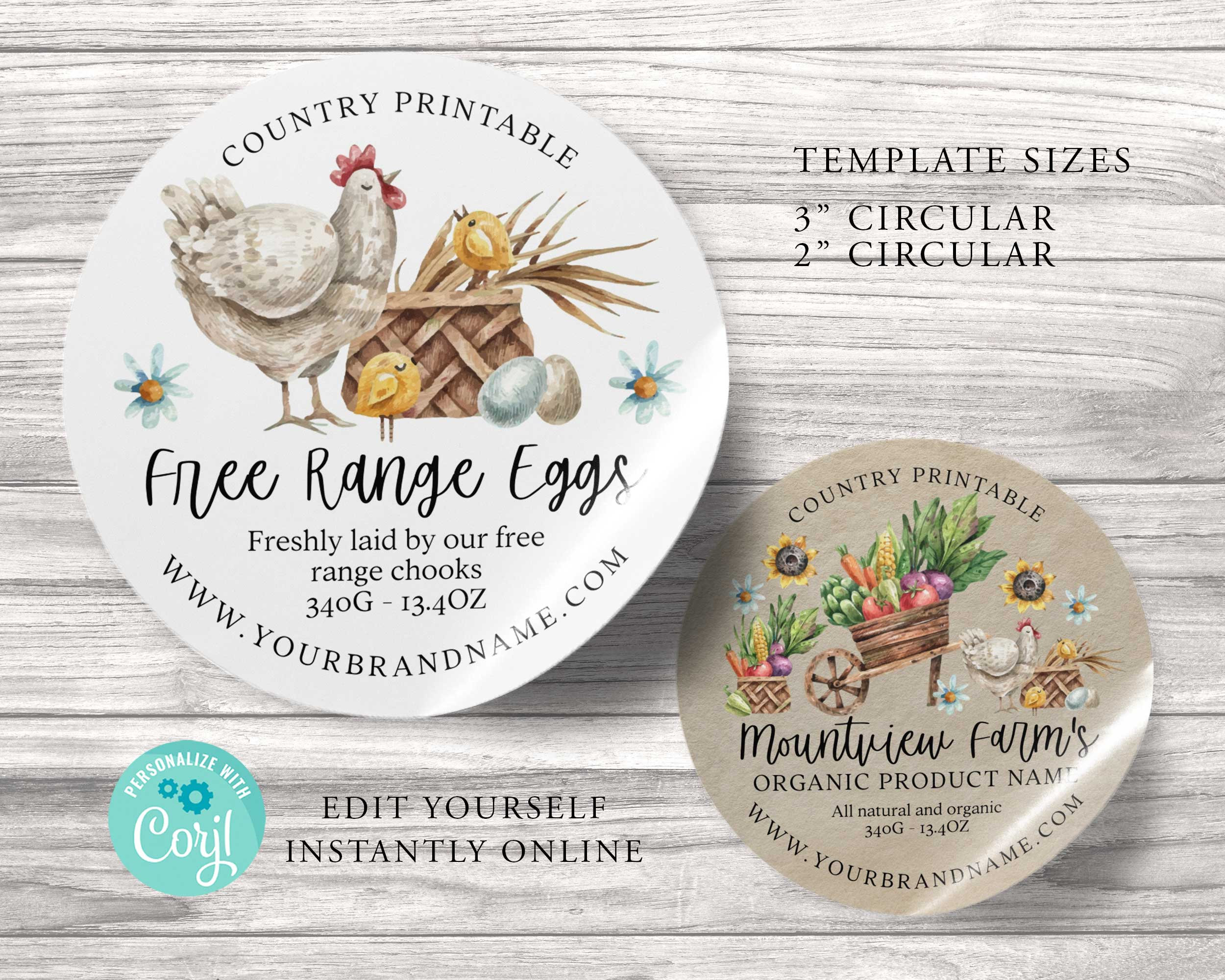 FARM Round Editable Product Sticker, FREE Range Egg Product Label, 3 2 ...