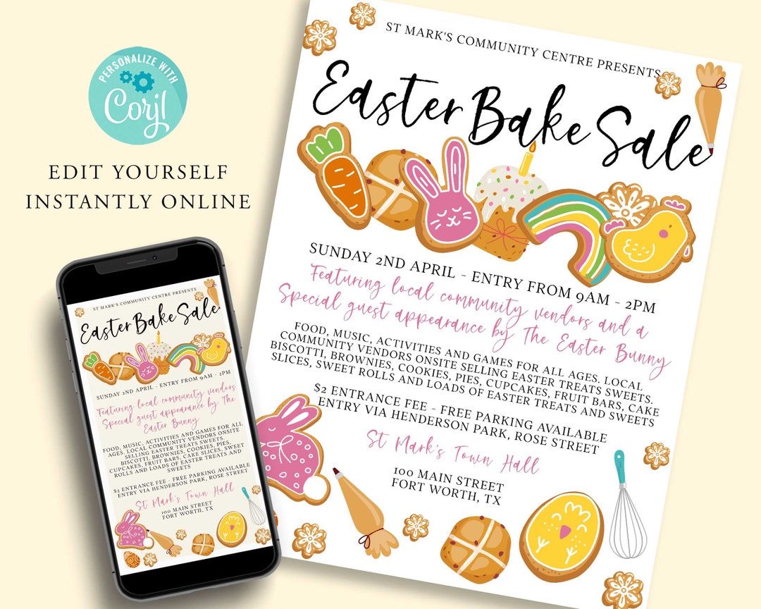 Editable EASTER BAKE SALE Flyer Template, Diy Market Sale, Market Flyer ...