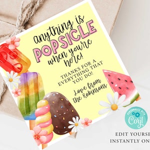 POPSICLE Appreciation Gift Tag, Teacher, Friends, Mothers Day ...