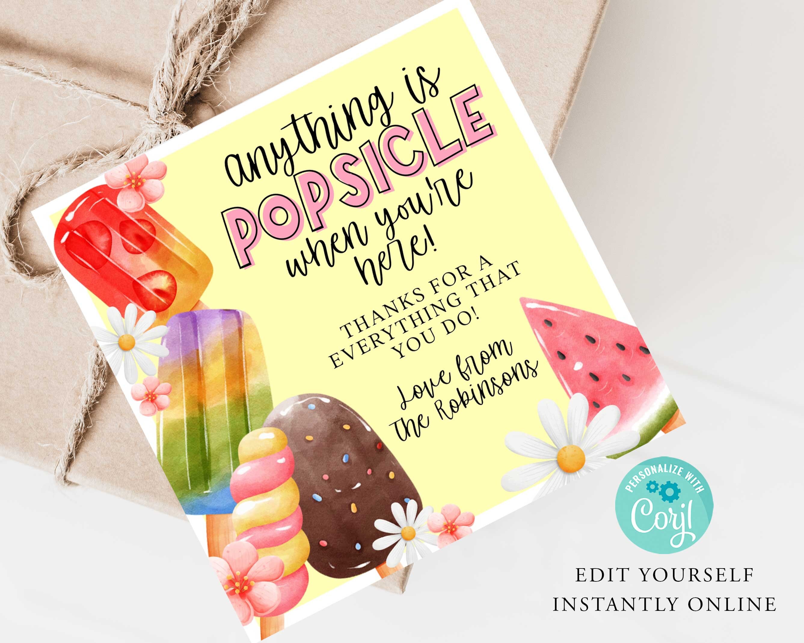 POPSICLE Appreciation Gift Tag, Teacher, Friends, Mothers Day ...