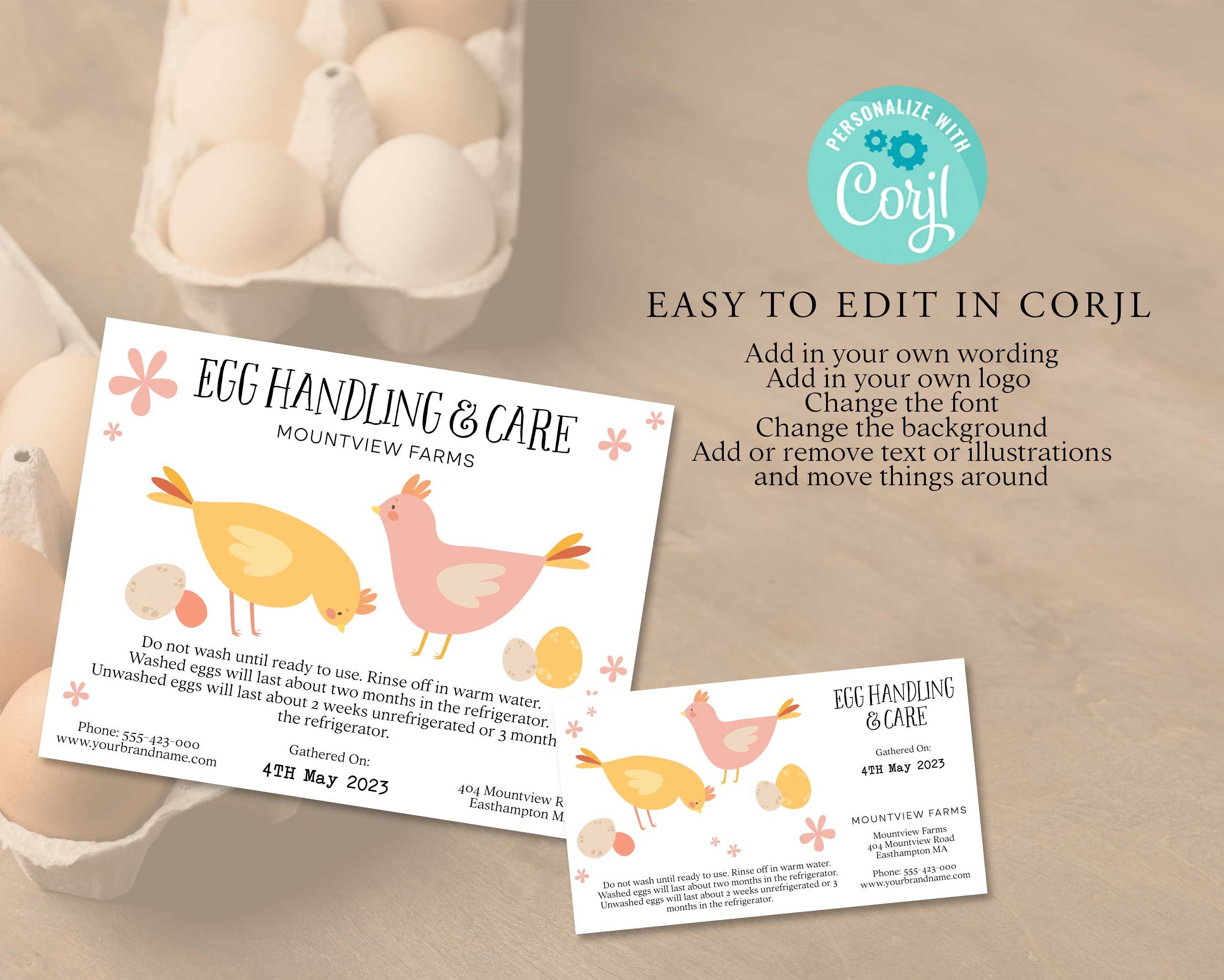 EGG HANDLING Instruction Card Template, Fresh Egg Care Label, Egg ...