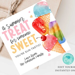 SUMMER Treat Appreciation Gift Tag, Teacher, Friends, Mothers Day ...