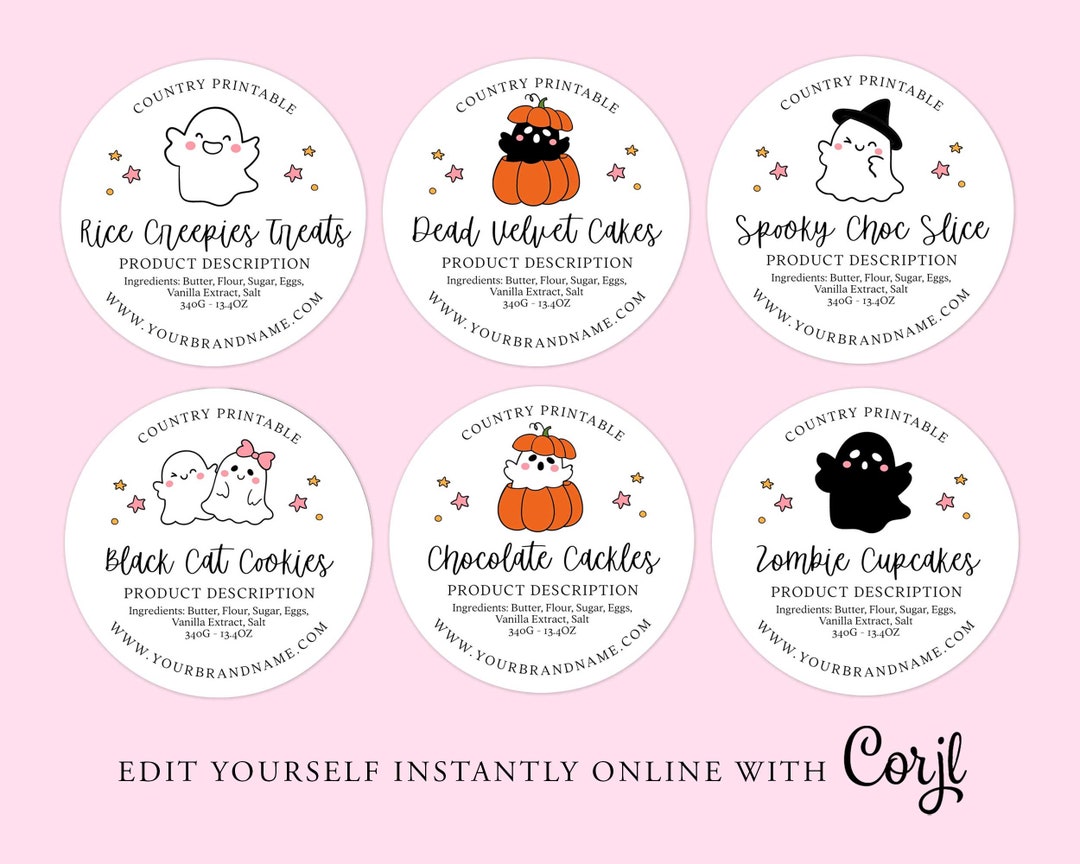 Editable HALLOWEEN Labels, Round Kraft Label, Baking Label Printable ...