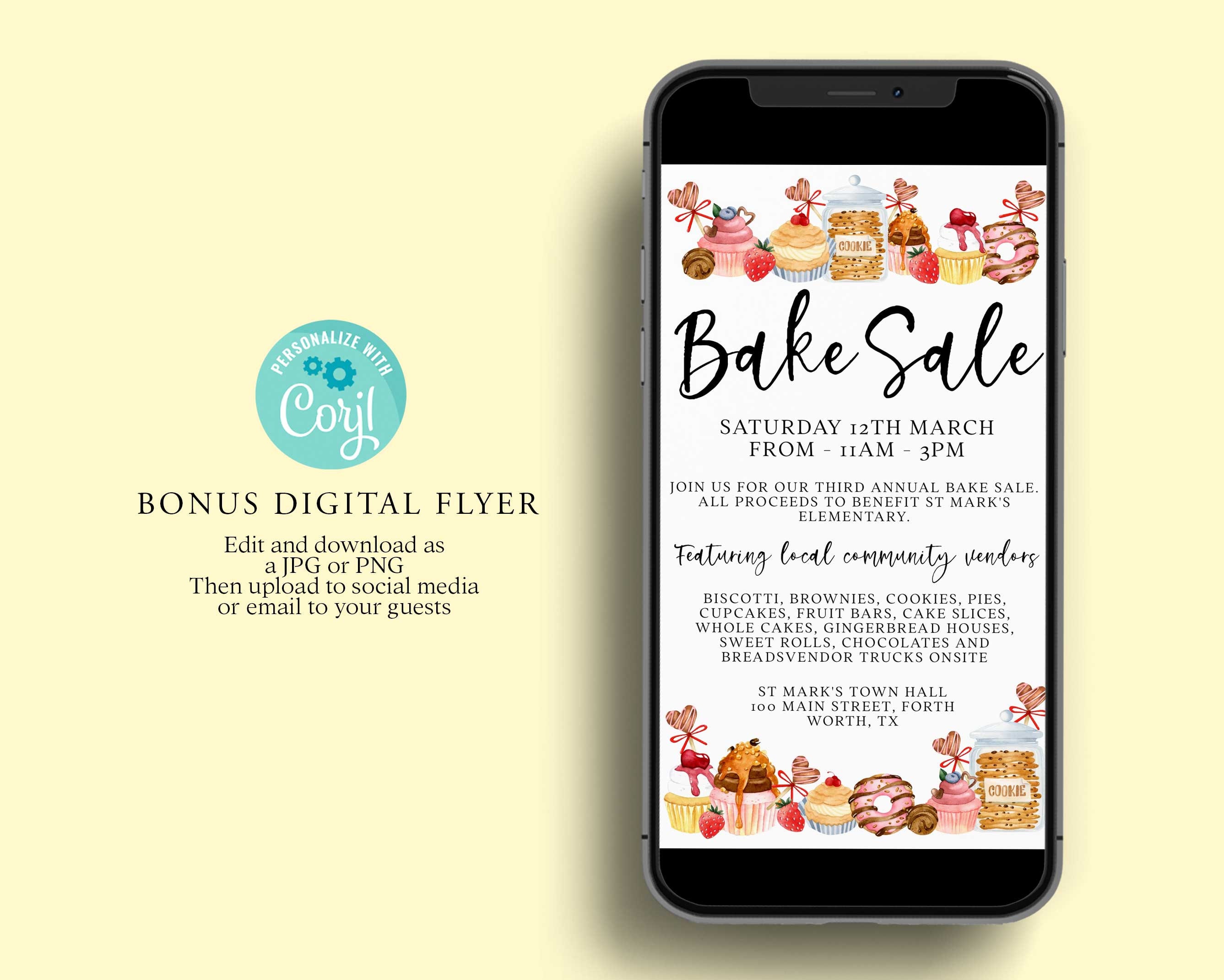 Editable BAKE SALE Flyer Template, DIY Market Sale, Community Fair ...