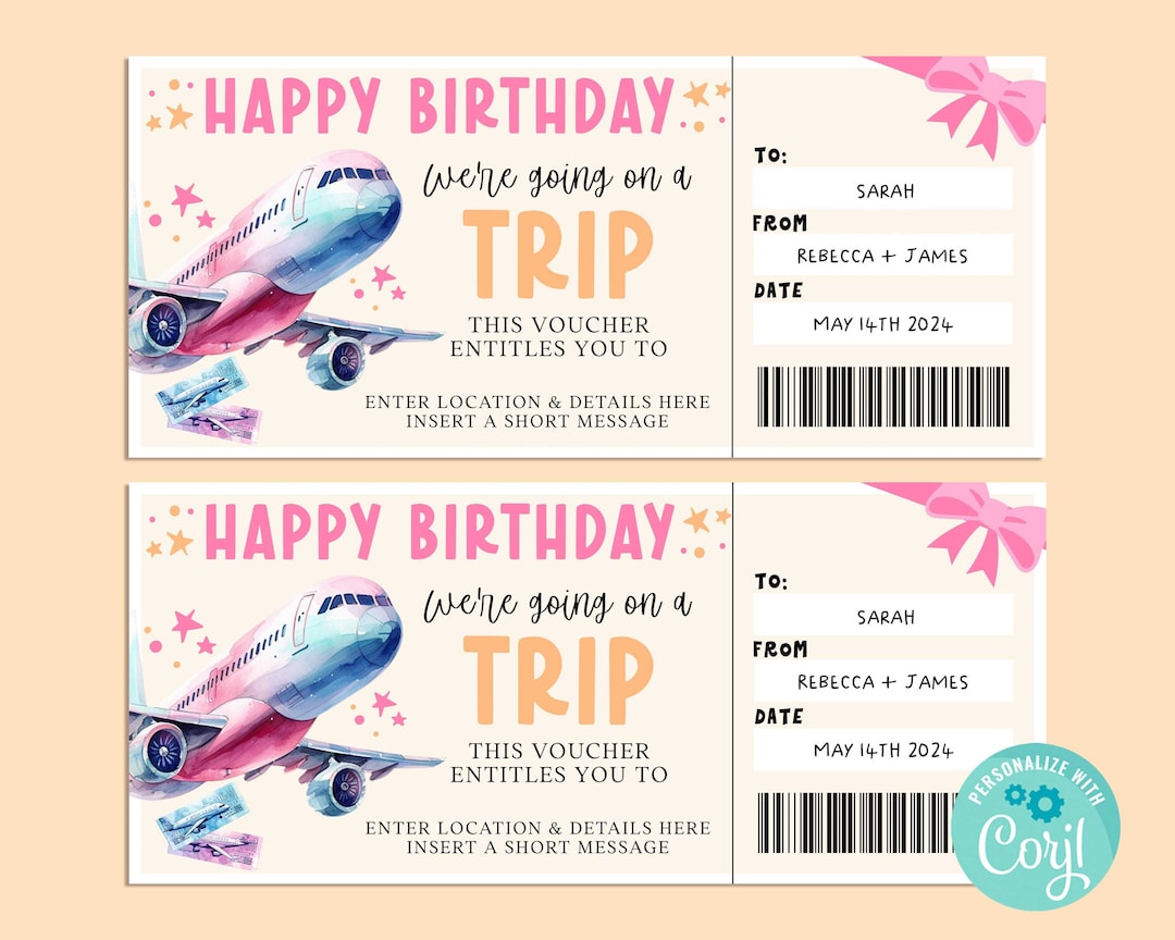 Happy Birthday TRIP Gift Ticket, VACATION Birthday Gift Card, Gift ...
