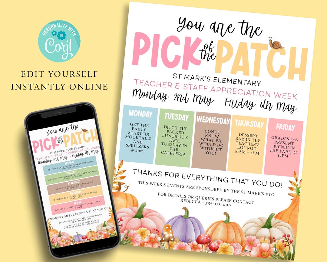 Fall TEACHER APPRECIATION Editable Flyer Template, Staff Invite, Family ...