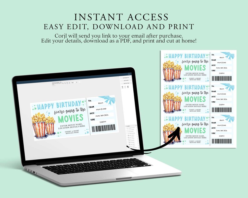 Birthday MOVIES Editable Gift Ticket Template, Happy Birthday Gift ...
