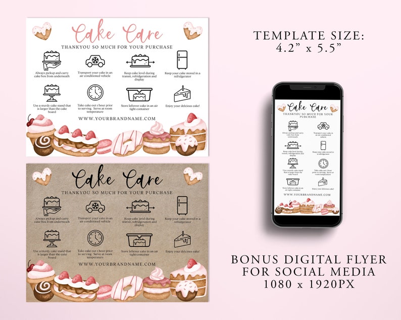 CAKE Care Card EDITABLE Template, Wedding Cake Cards, Printable Cake ...
