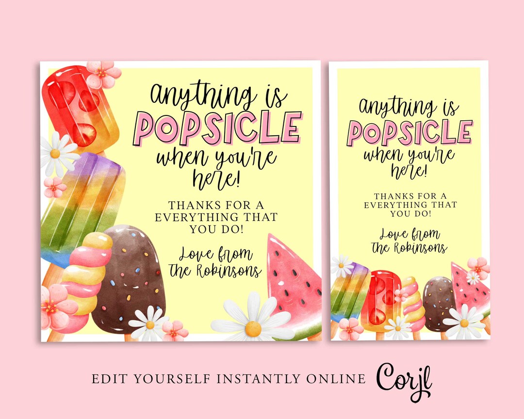 POPSICLE Appreciation Gift Tag, Teacher, Friends, Mothers Day ...
