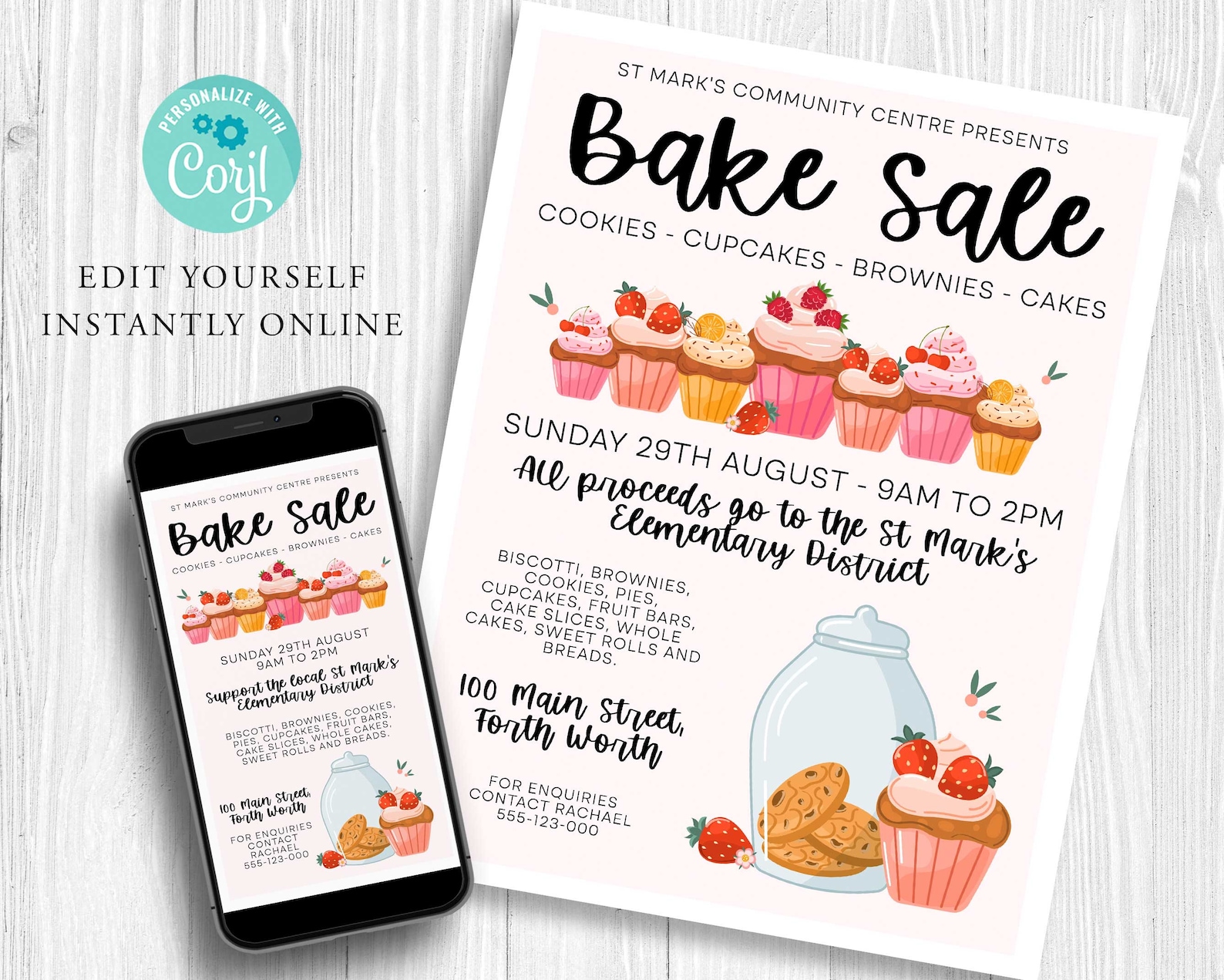 Editable BAKE SALE Flyer Template, DIY Market Sale, Community Fair ...