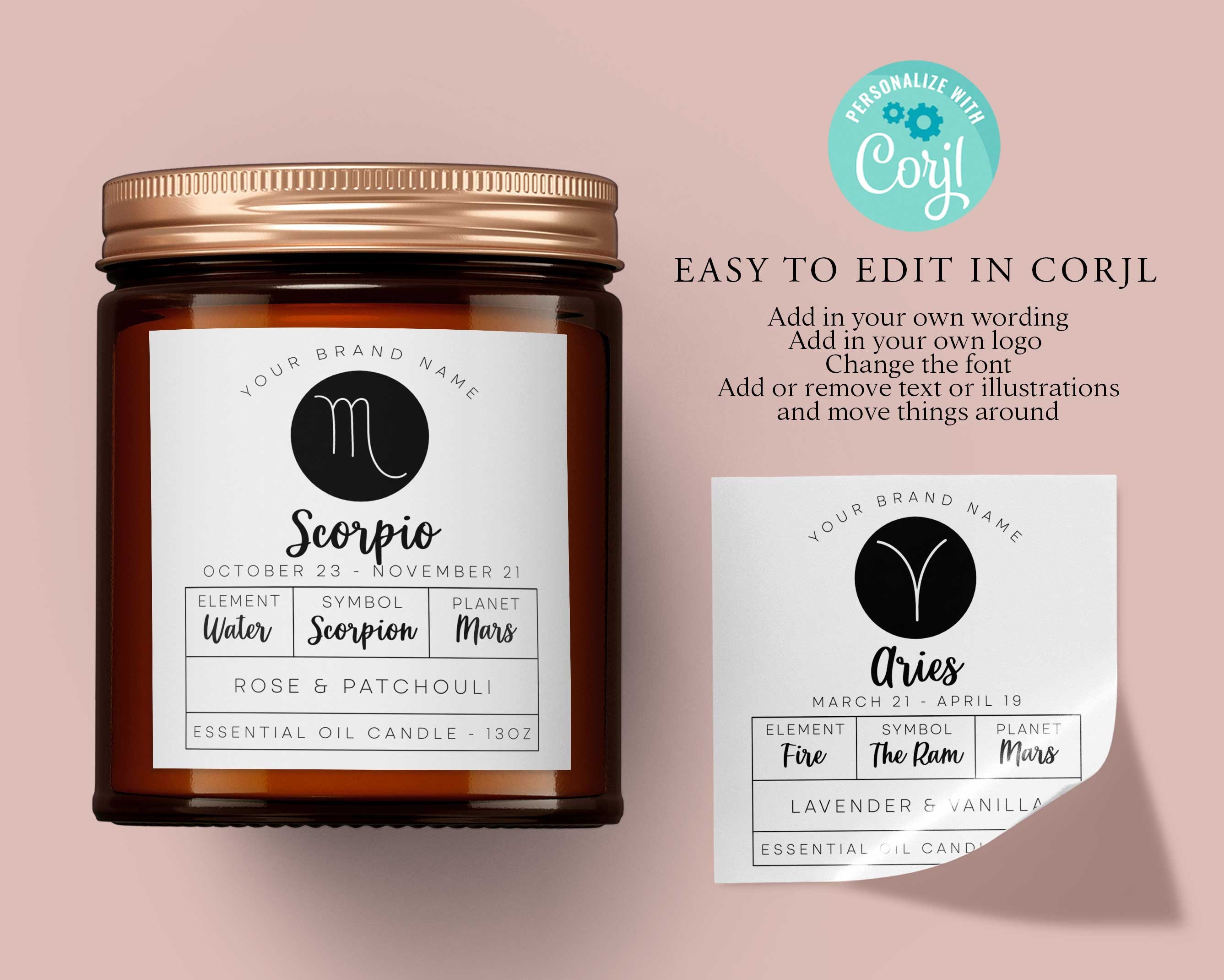 12 X STAR SIGN Editable Candle Label, Zodiac Labels, Zodiac Sign Candle ...