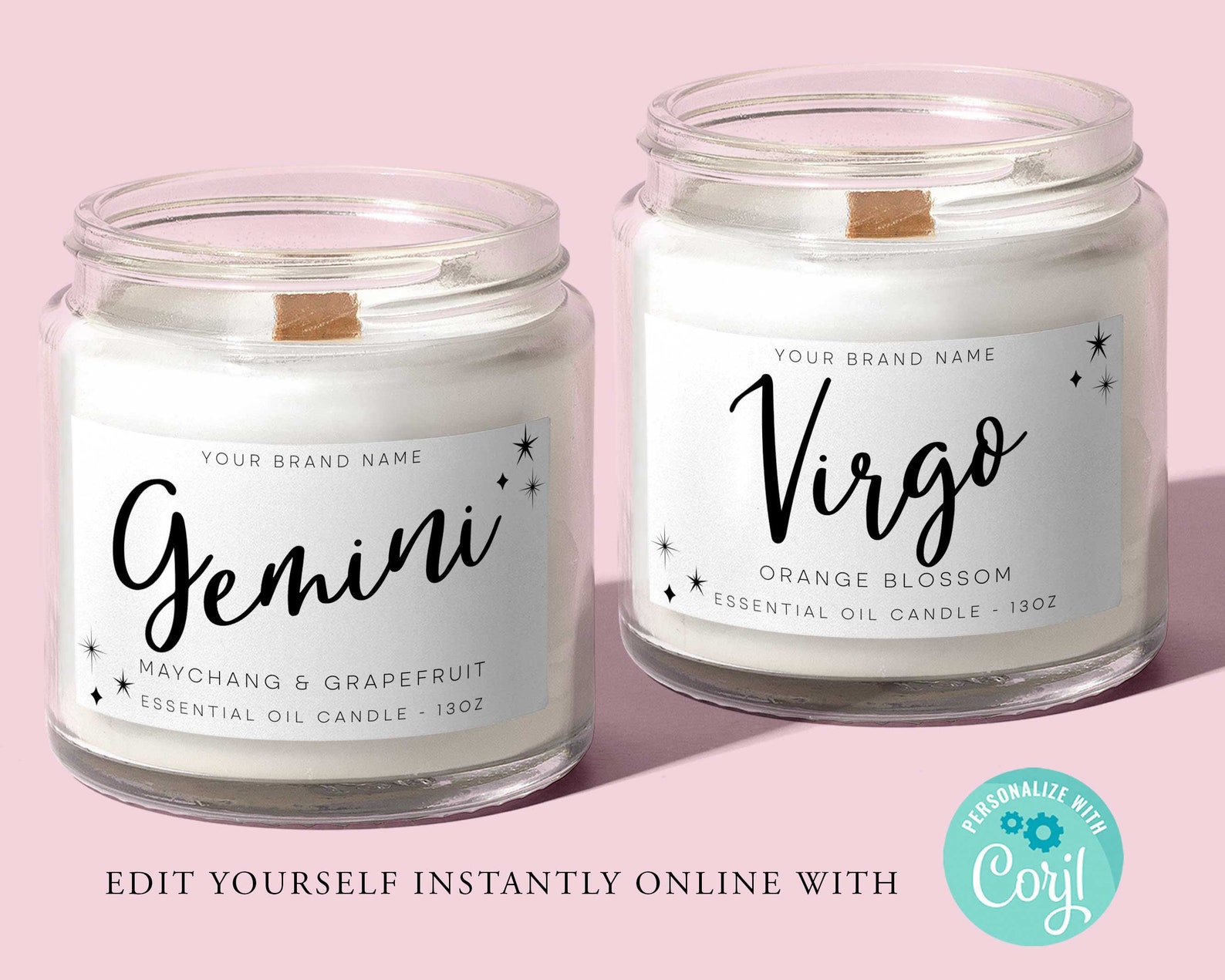 12 X STAR SIGN Editable Candle Label, Zodiac Labels, Zodiac Sign Candle ...