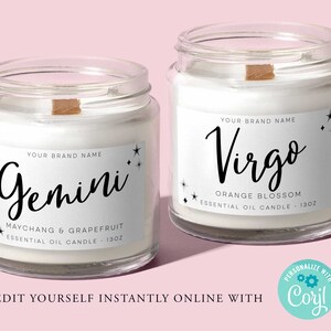 12 X STAR SIGN Editable Candle Label, Zodiac Labels, Zodiac Sign Candle ...