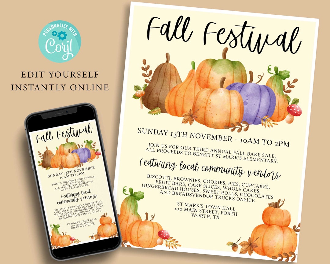 Editable FALL MARKET Flyer Template, DIY Market, Event Poster, Harvest ...