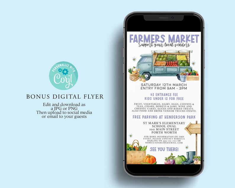 FARMERS MARKET Editable Flyer, DIY Market Fundraiser, Fruit Vegetables ...