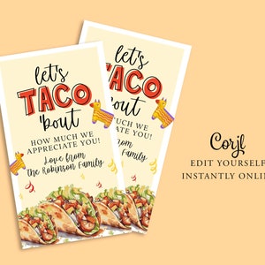 Let's TACO 'bout Appreciation Gift Tag, Teacher, Friends, Mothers Day ...