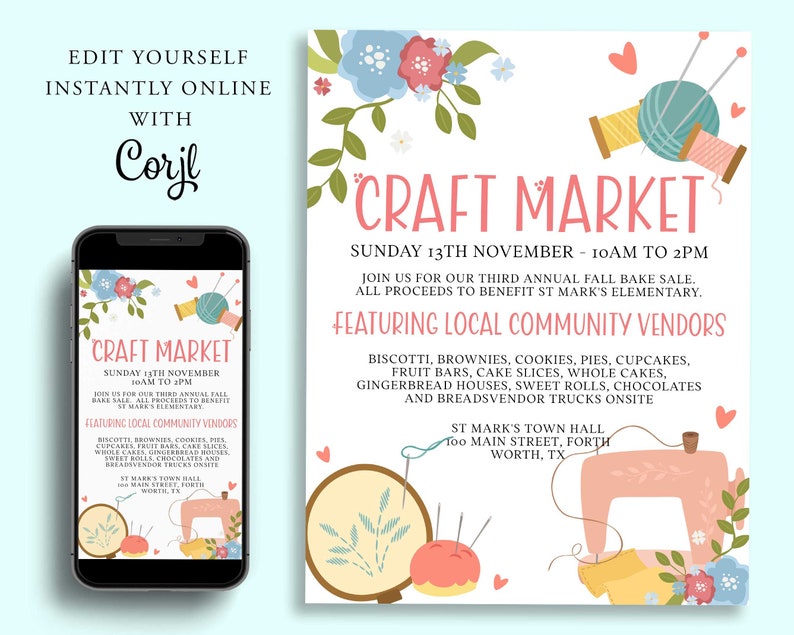 CRAFT MARKET Editable Flyer, DDIY Fundraiser, Community Fair Flyer ...